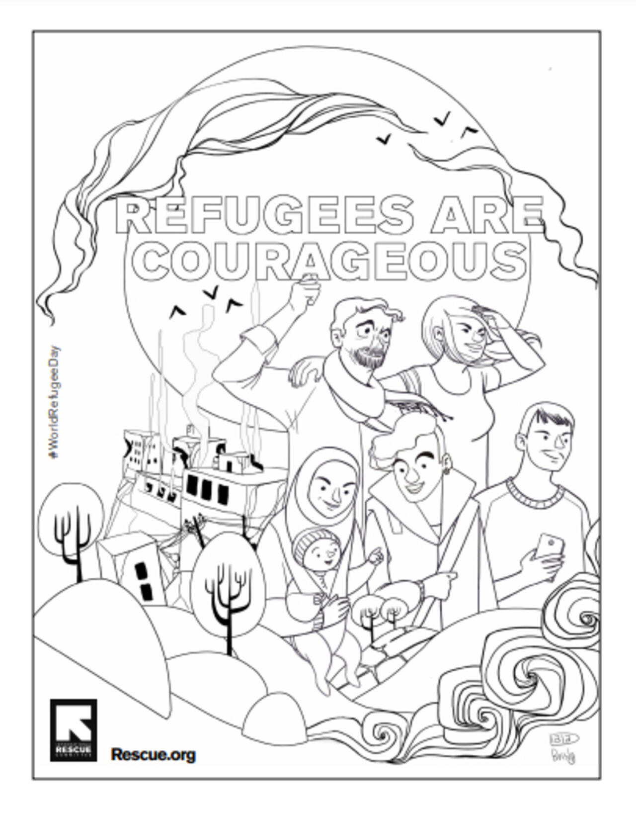 Refugees are courageous illustration to color | International Rescue ...