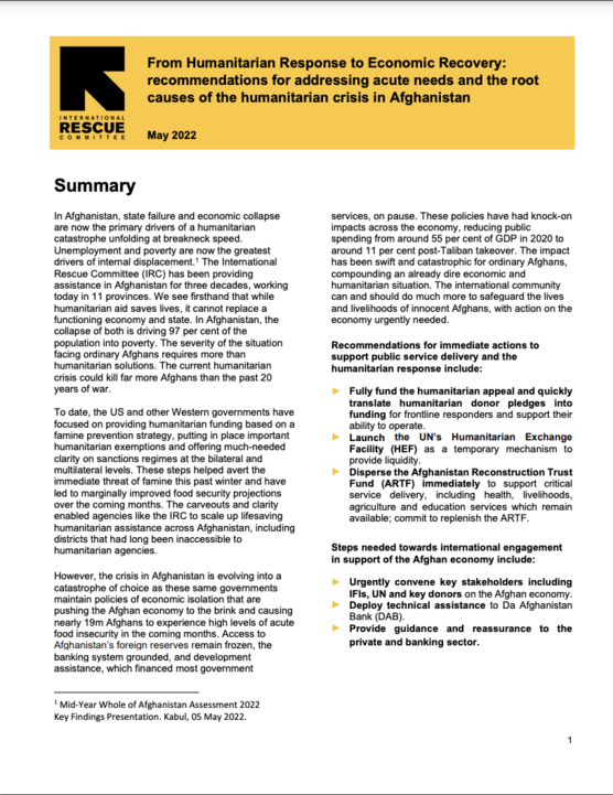 From Humanitarian Response to Economic Recovery: recommendations for ...