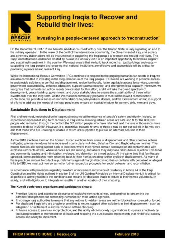 Supporting Iraqis to Recover and Rebuild their lives | The IRC