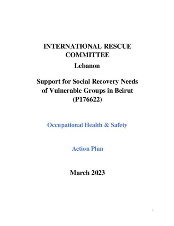 Occupational Health and Safety (OHS) Action Plan – IRC Lebanon | The IRC