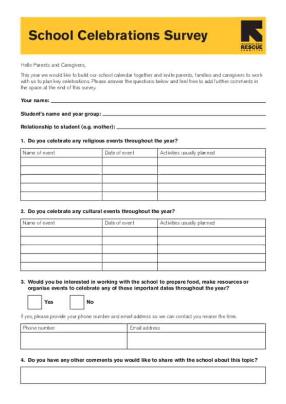 School Celebrations Survey for Parents | The IRC