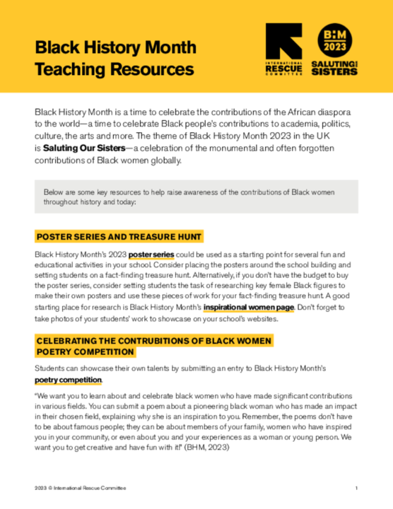 Black History Month - Teaching Resources | The IRC
