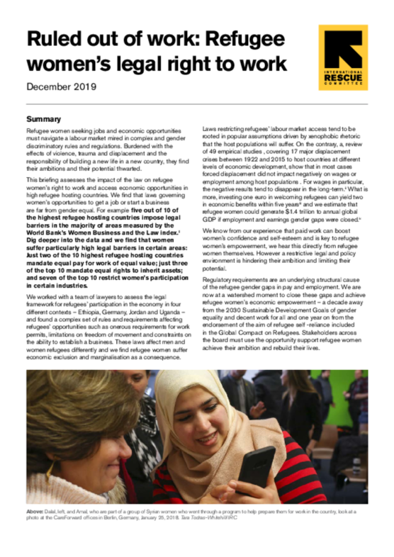 Ruled out of work: Refugee women’s legal right to work | The IRC