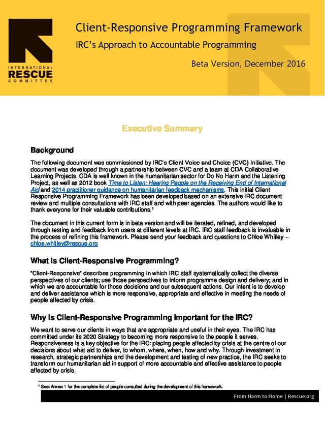 Client responsive programming framework | International Rescue ...