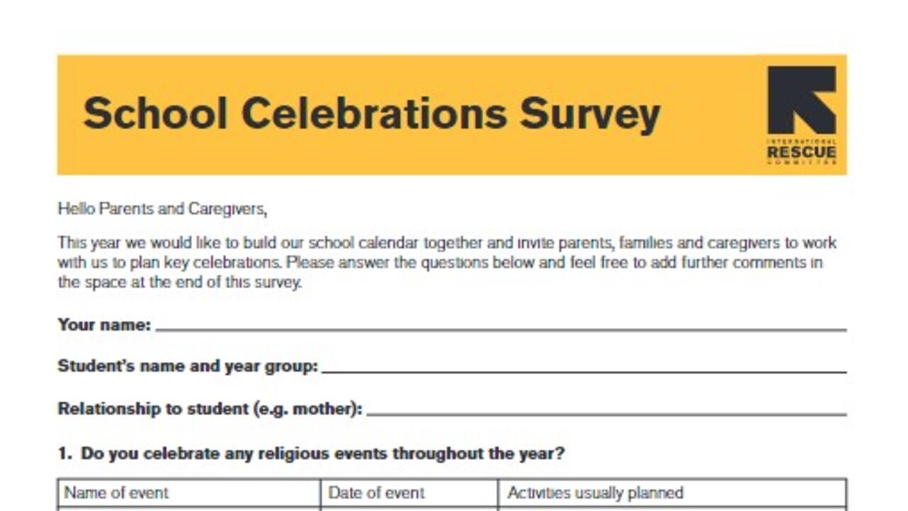 School Celebrations Survey for Parents | The IRC